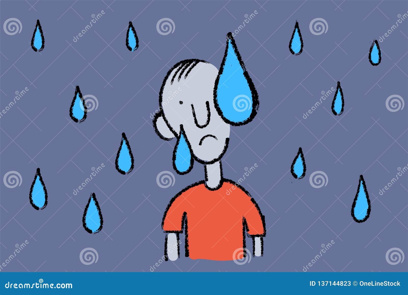 Hand Drawn Concept Vector Sketch of Man Suffering from Depression Stock ...