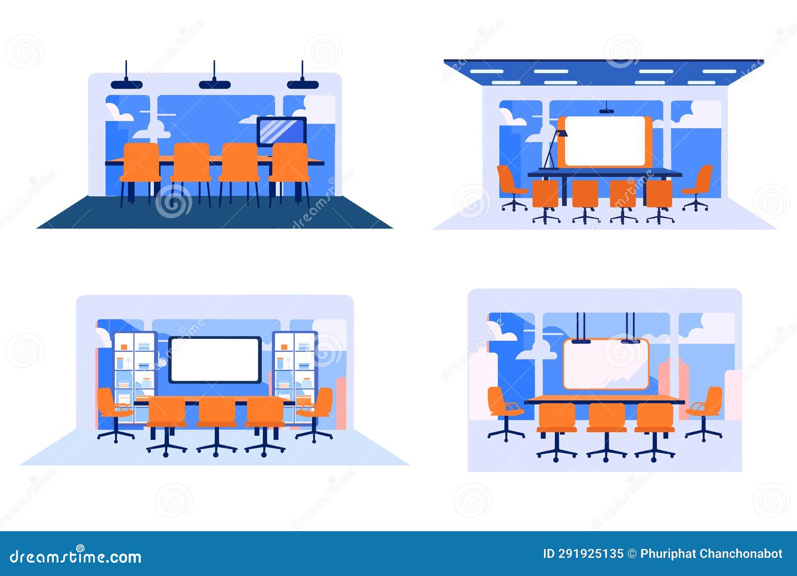Hand Drawn Conference Room Table in Flat Style Stock Vector ...