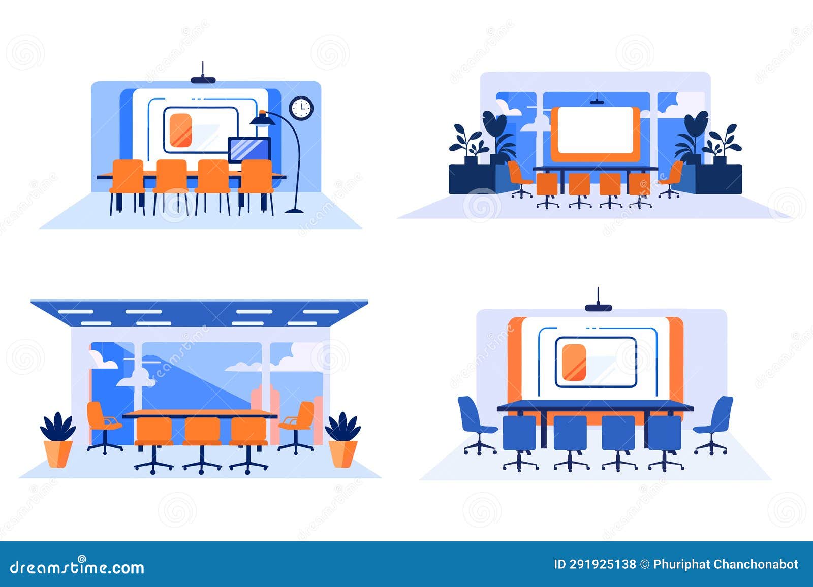 Hand Drawn Conference Room Table in Flat Style Stock Vector ...