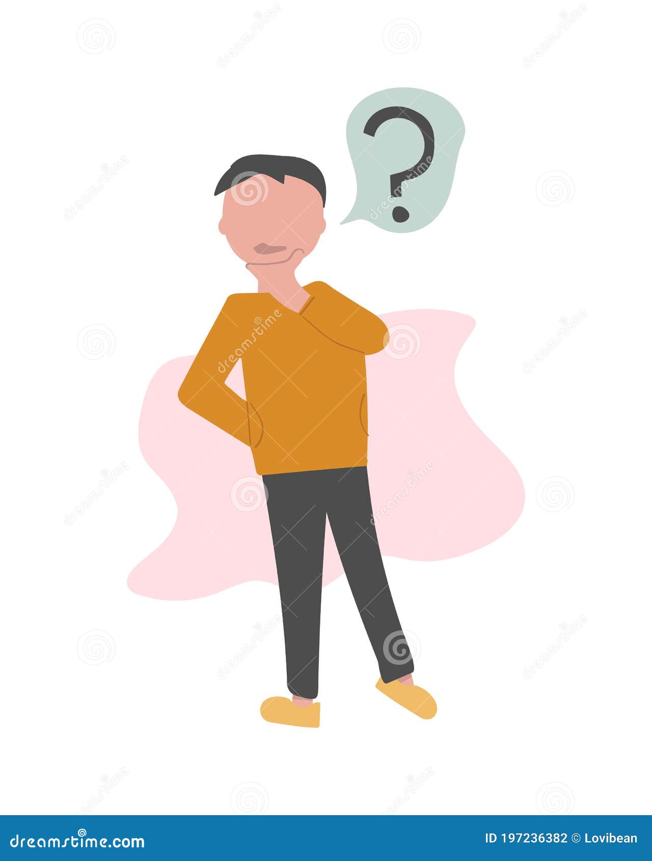 Hand Drawn a Confused Man Thinks with Question Mark. Vector ...