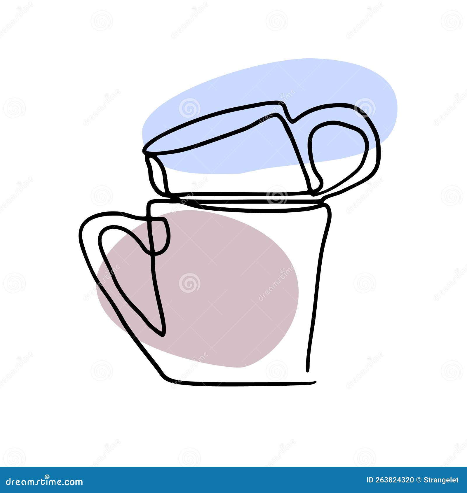 Hand Drawn Continuous Line Cup with Abstract Shapes Stock Vector ...