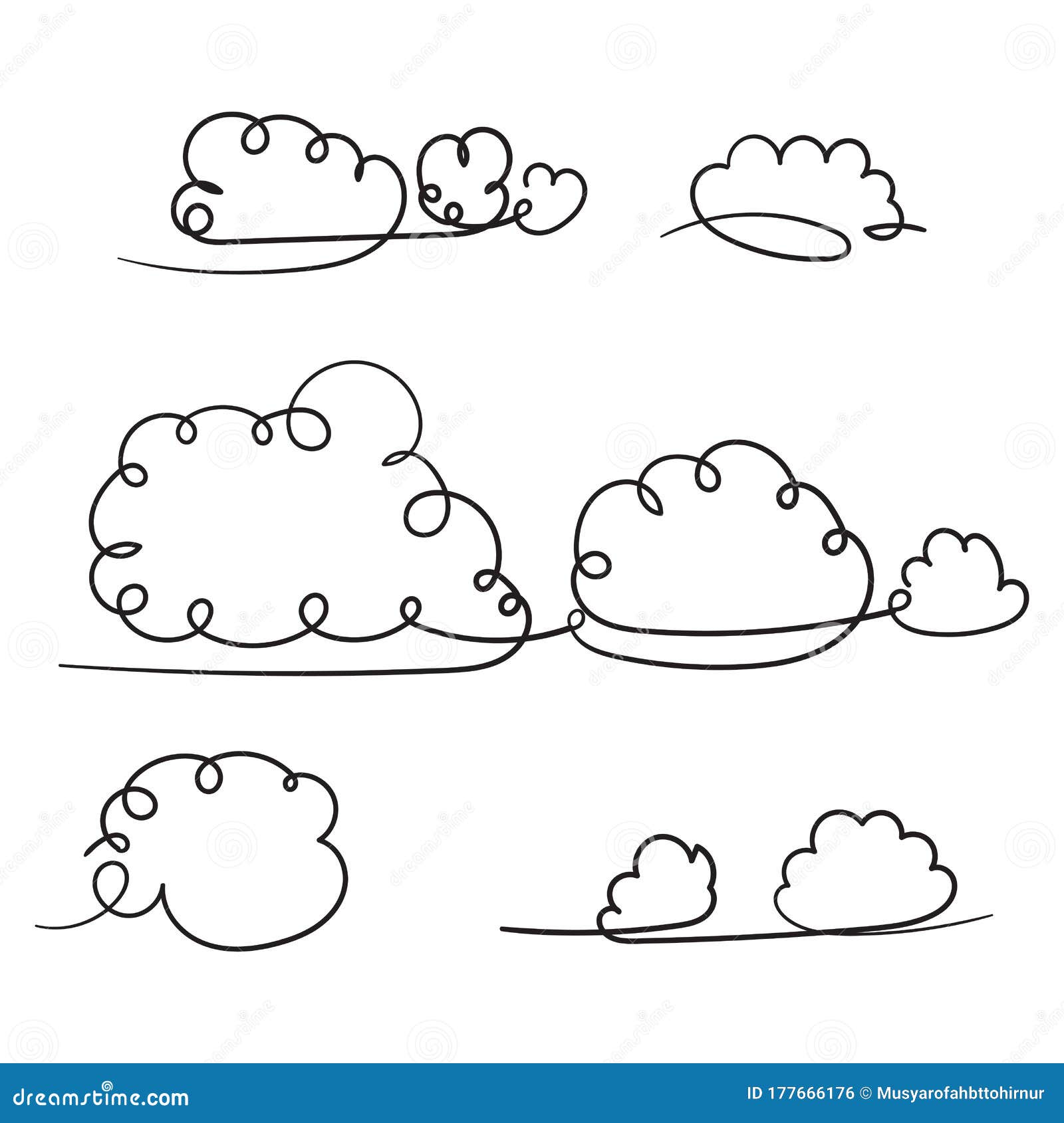 Hand Drawn Continuous Line Drawing. Clouds.doodle Hand Drawing Style ...