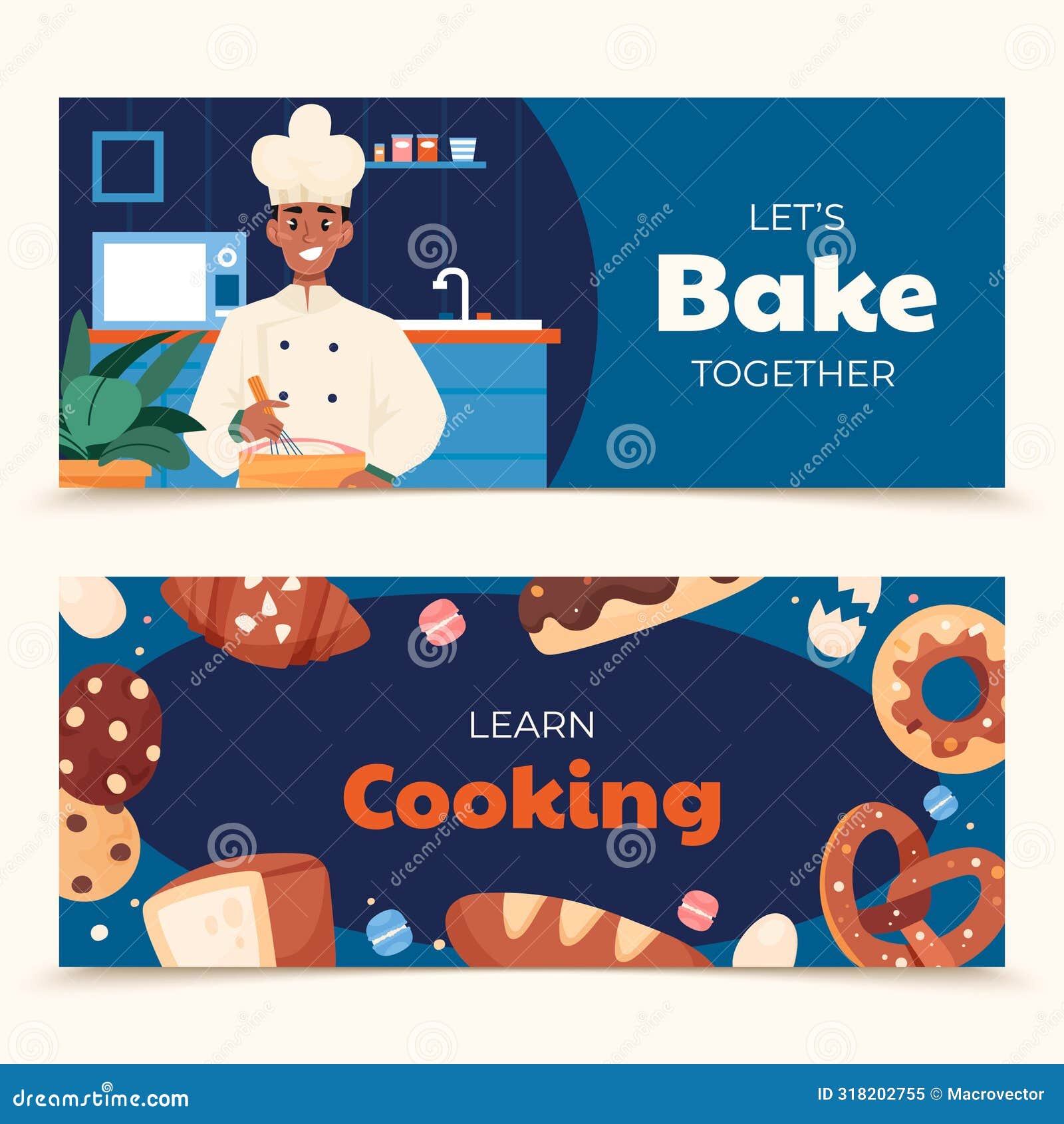 Hand Drawn Cooking and Bakery Banner Set Stock Illustration ...