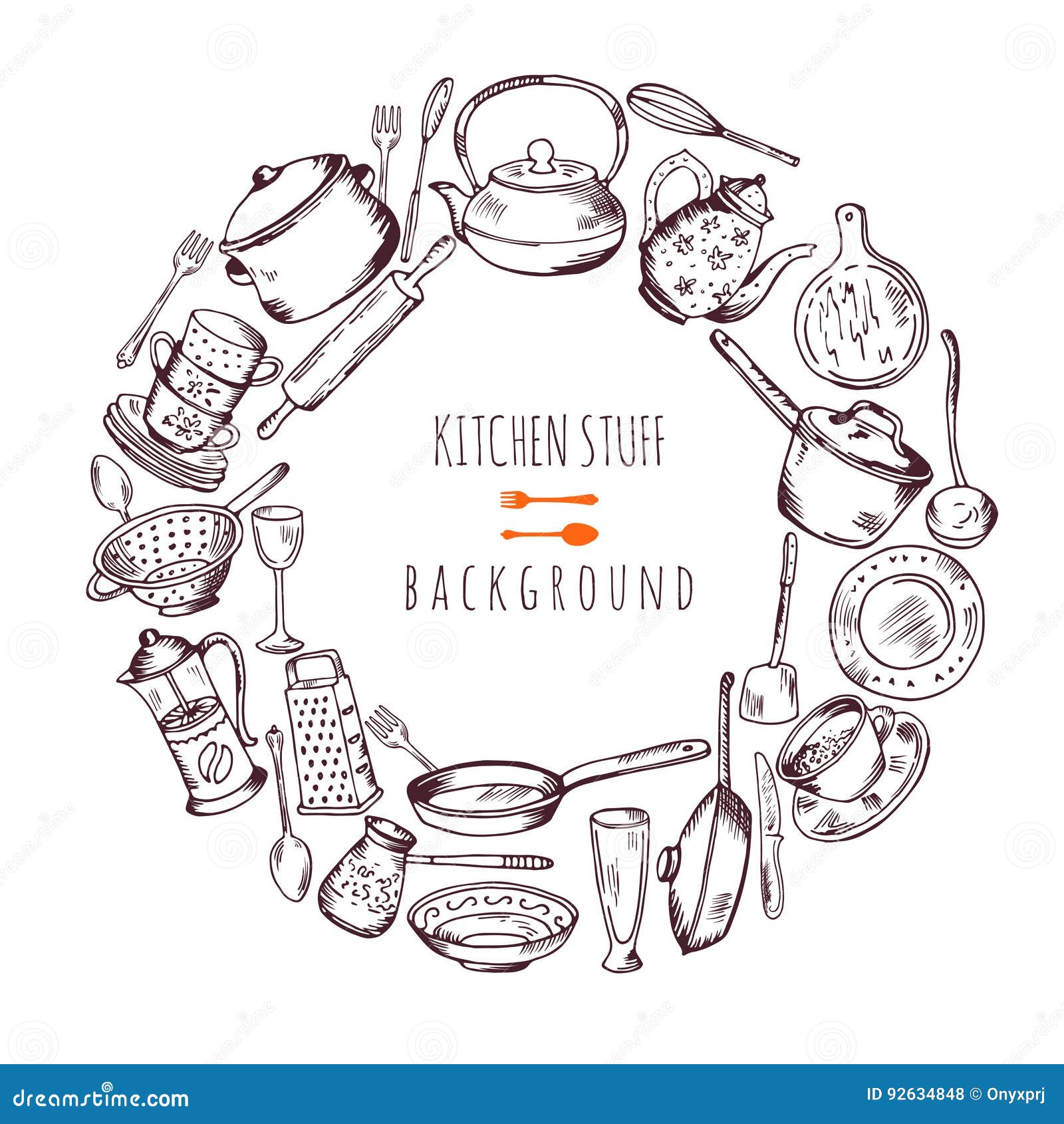 Hand Drawn Cooking Icons In Circle Shape. Vector Line Illustration ...