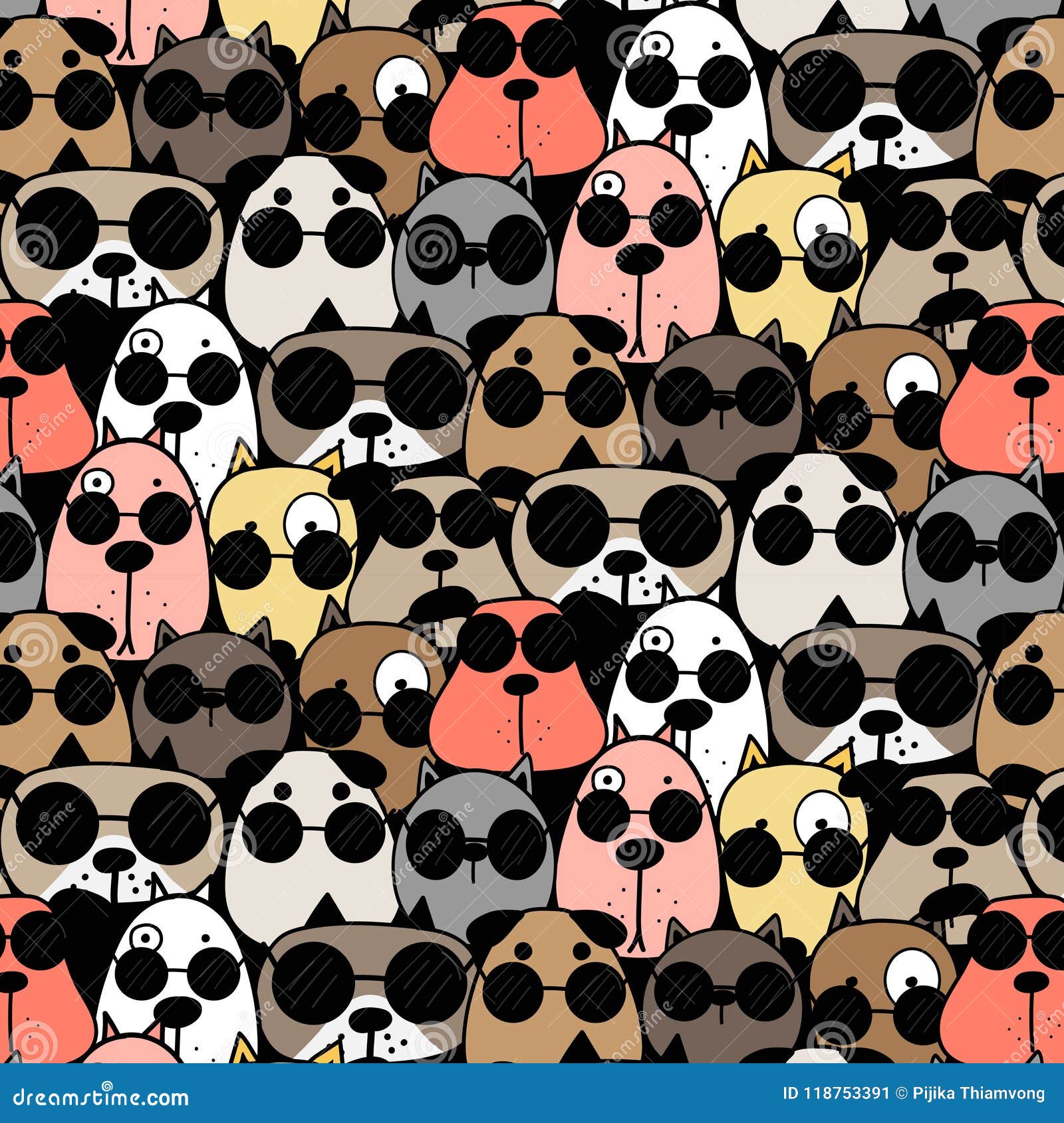 Hand Drawn Cool Dogs Pattern Background. Stock Vector - Illustration of ...