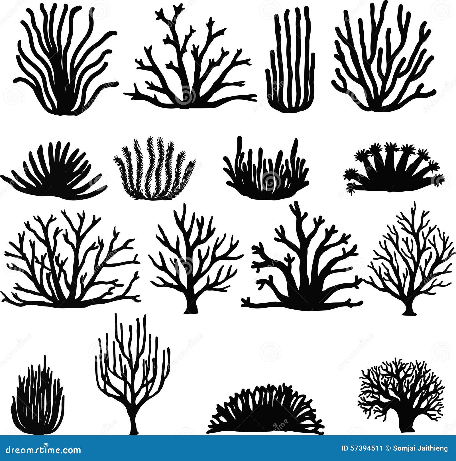Hand Drawn Corals on White. Silhouette Icons Stock Vector ...