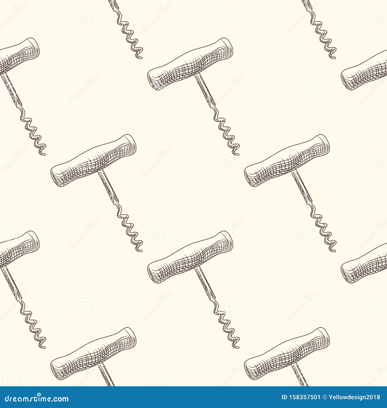 Hand Drawn Corkscrew Seamless Pattern. Engraving Style Stock ...
