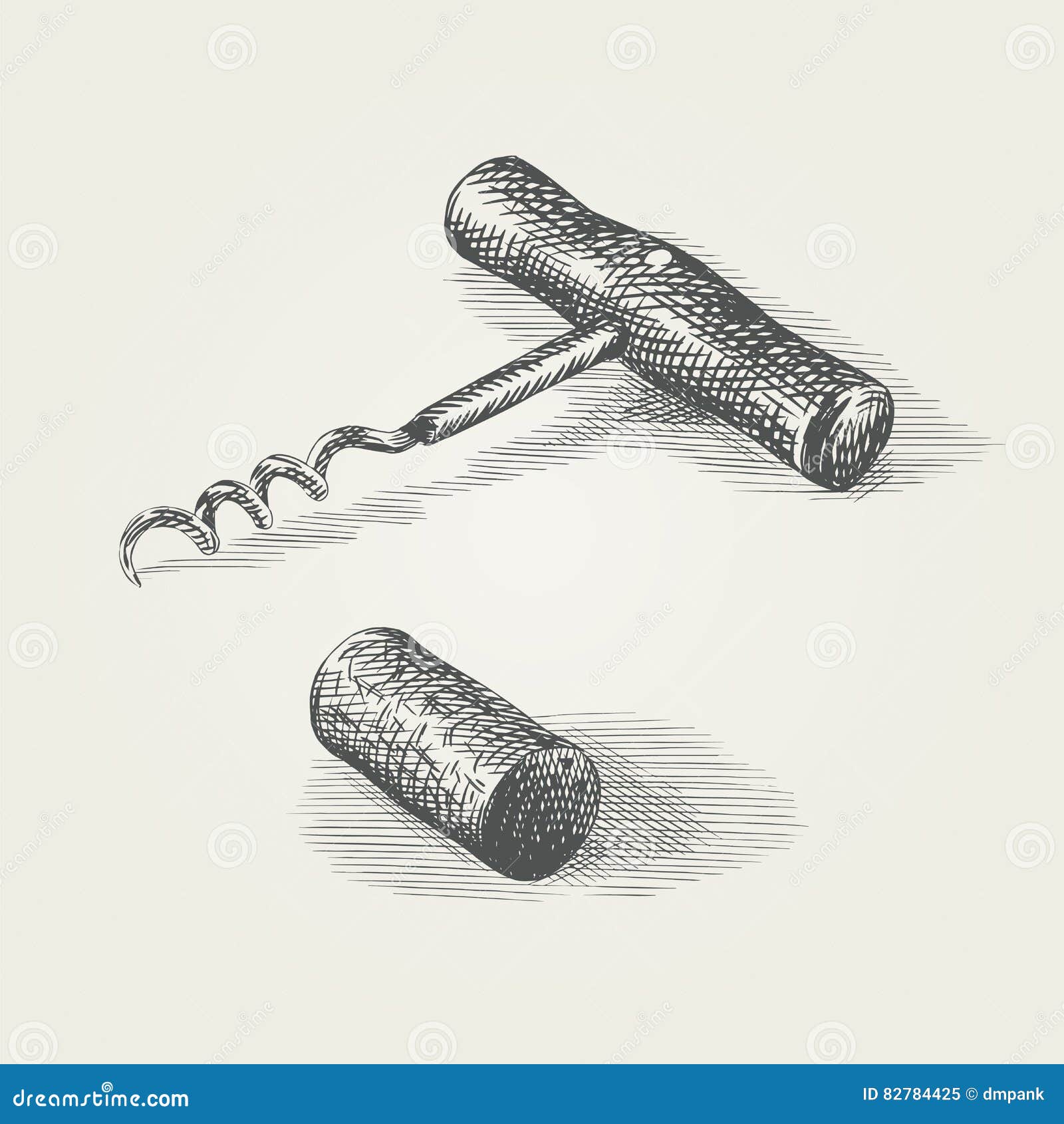 Hand Drawn Corkscrew and Wine Cork Stock Vector - Illustration of ...
