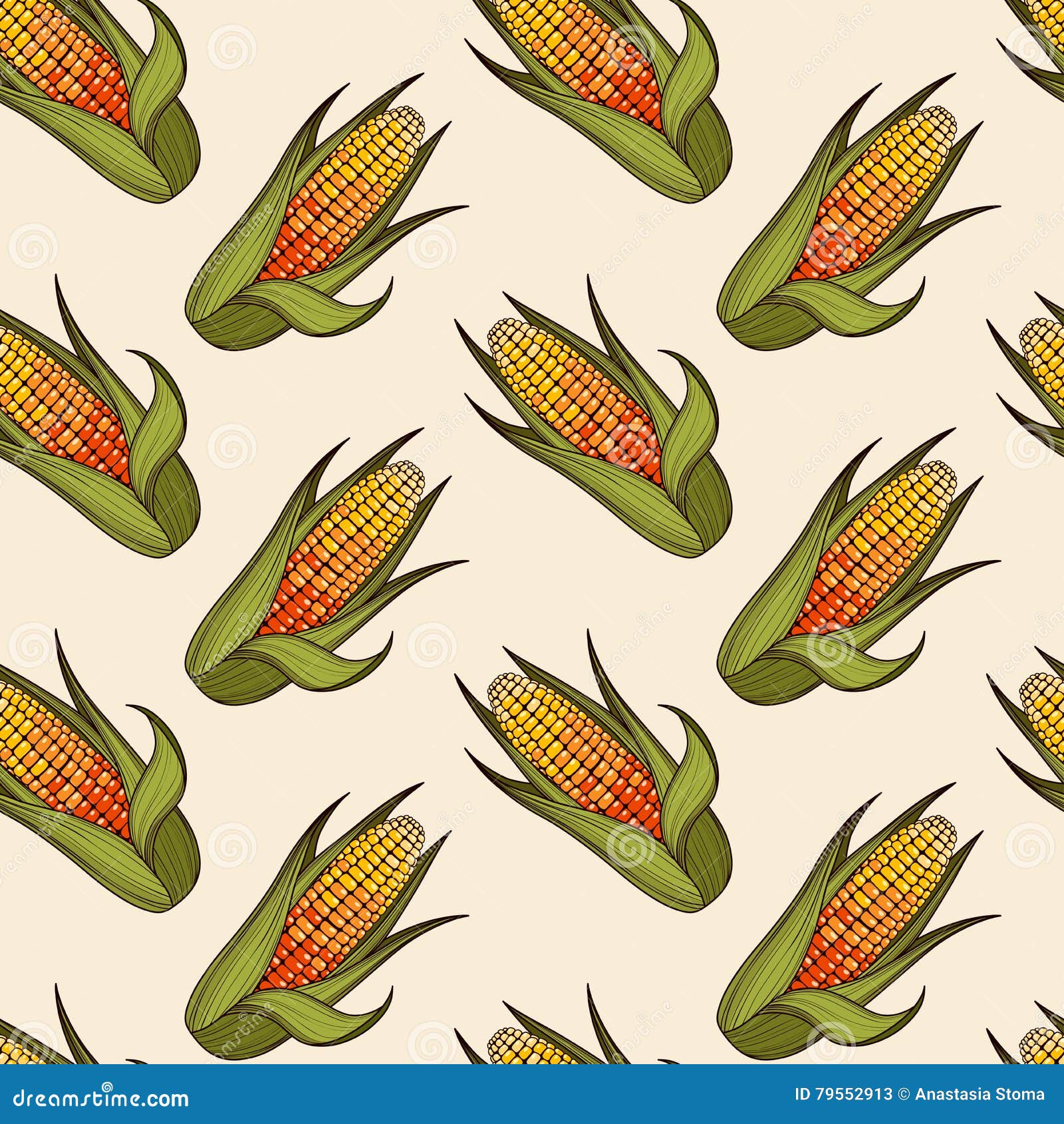 Hand Drawn Corn Cob Seamless Pattern Stock Vector - Illustration of ...