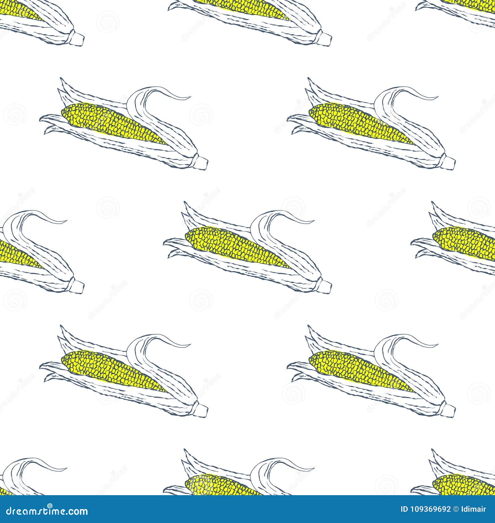 Hand Drawn Corn Seamless Pattern Background. Vector Stock Illustration ...