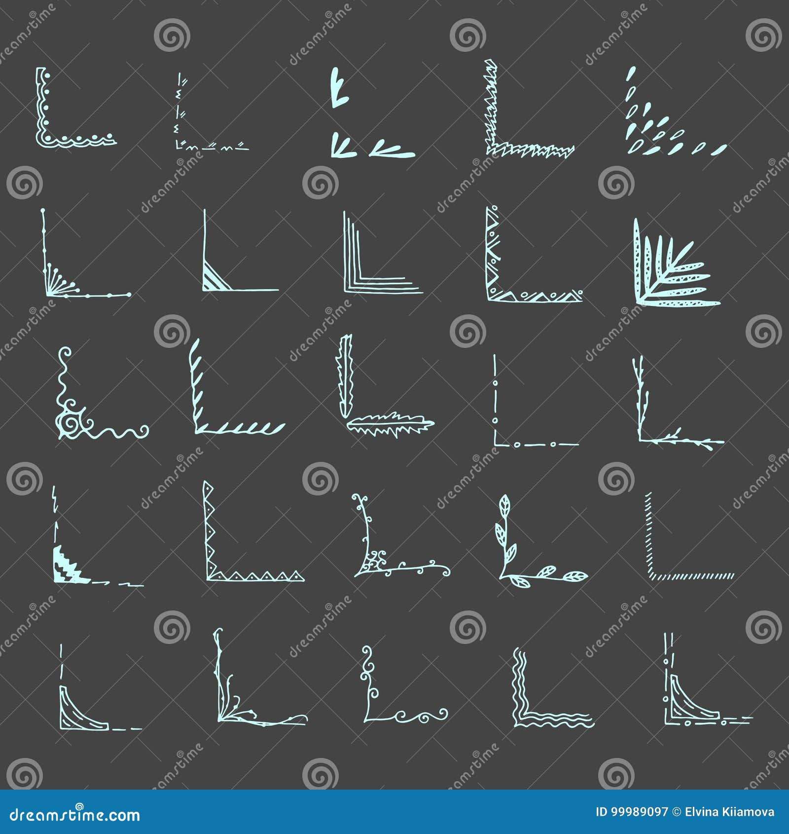 Hand drawn corner set. stock vector. Illustration of border - 99989097