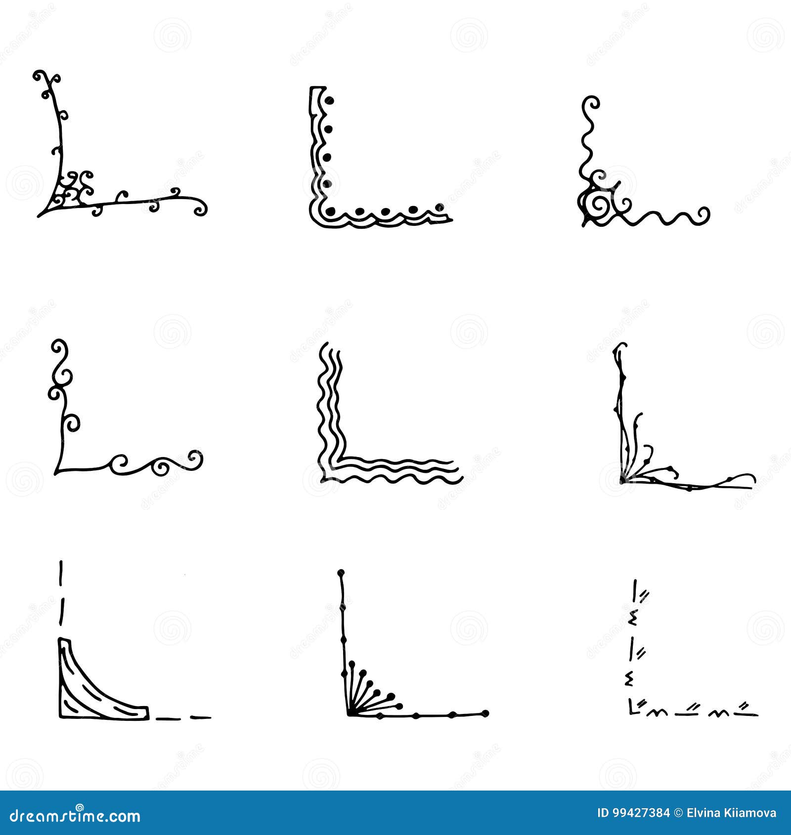 Hand drawn corner set. stock vector. Illustration of calligraphy - 99427384