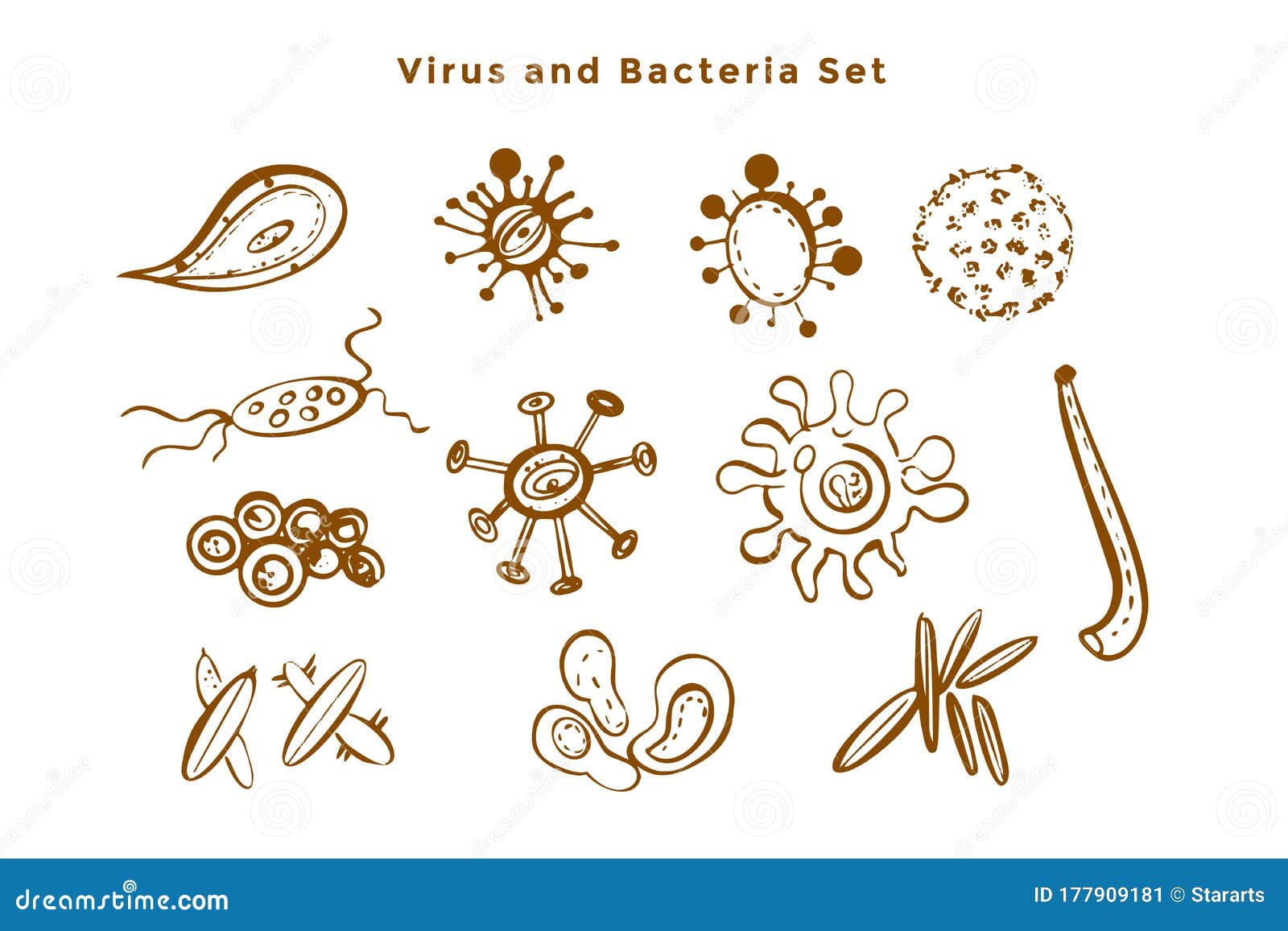 Hand Drawn Corona Virus Bacteria and Germs Collection Stock Vector ...