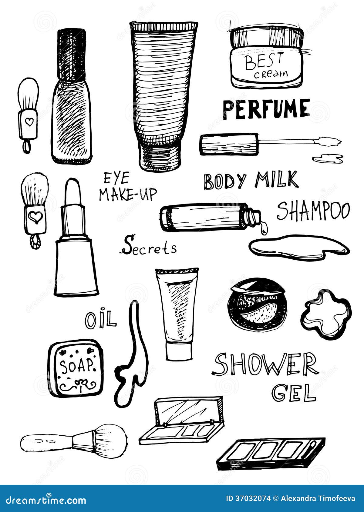 Hand Drawn Cosmetics. Makeup Set Stock Vector - Illustration of beauty ...