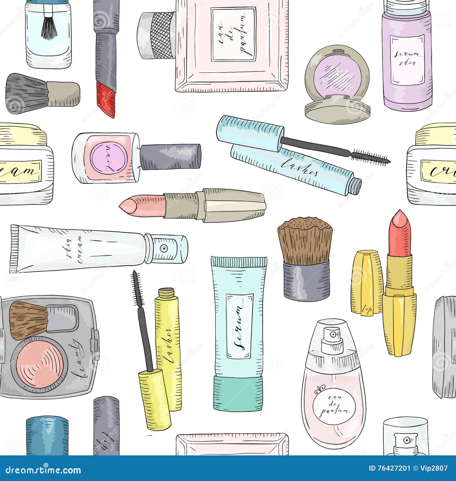 Hand Drawn Cosmetics Pattern. Beauty and Makeup Stock Vector ...