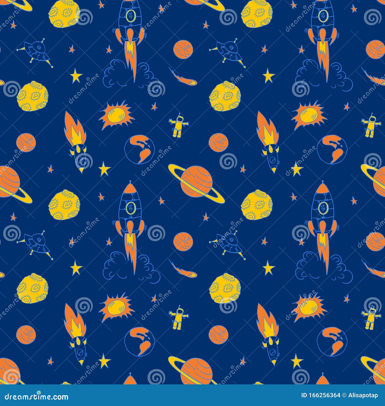 Hand Drawn Cosmic Seamless Pattern Stock Vector - Illustration of ...