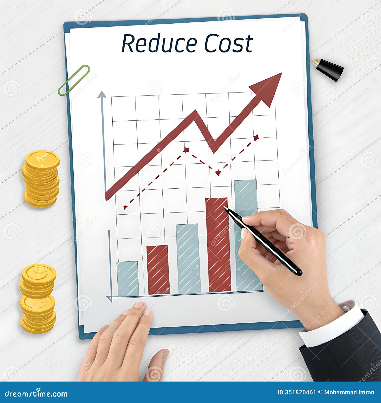 Hand-drawn Cost Reduction Chart Showing Upward Trend Stock Illustration ...