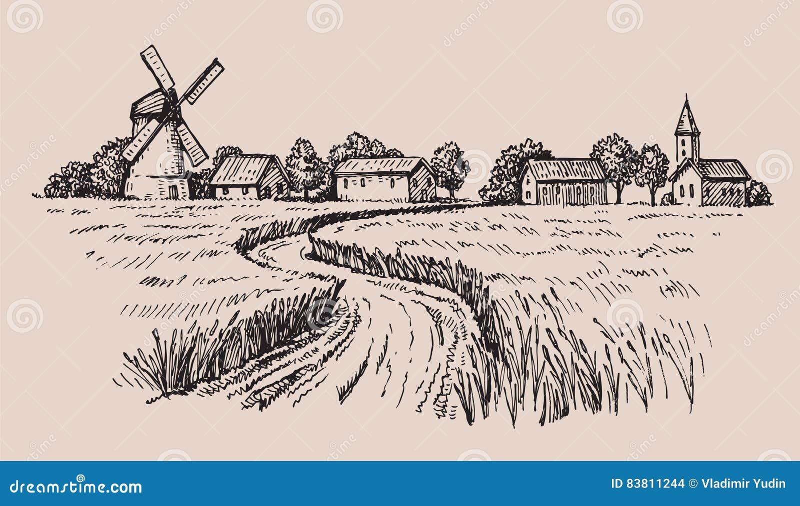 Hand drawn country stock vector. Illustration of agriculture - 83811244