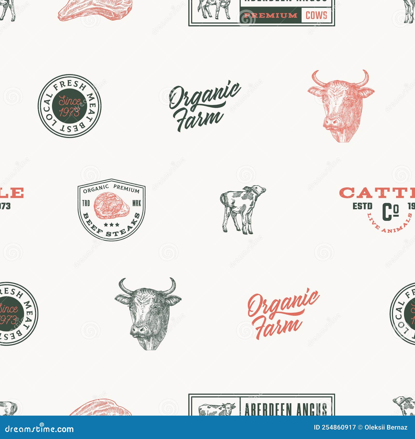 Hand Drawn Cows Illustrations and Typography Lettering Vector Seamless ...