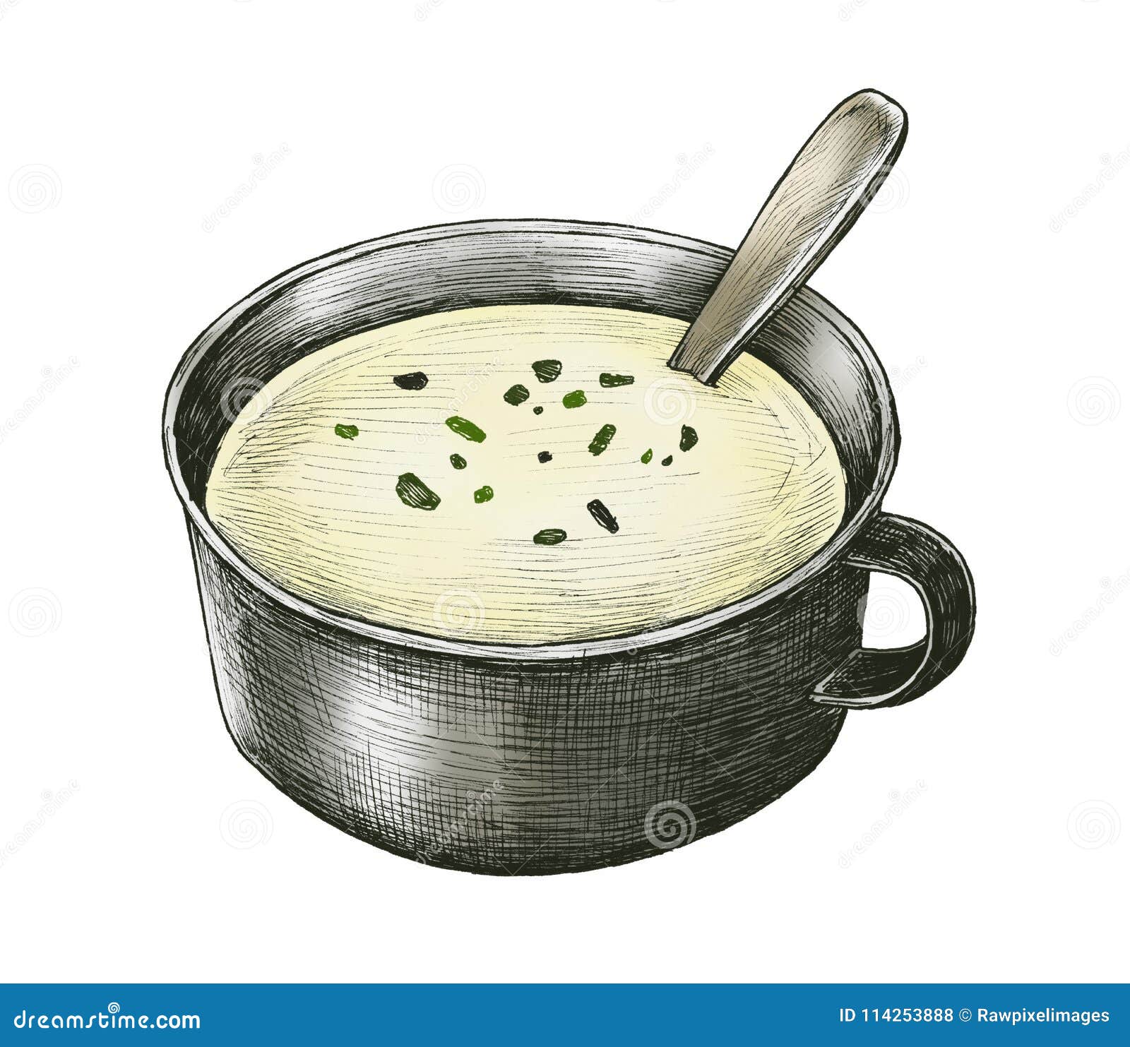 Hand drawn cream soup cup stock illustration. Illustration of menu ...