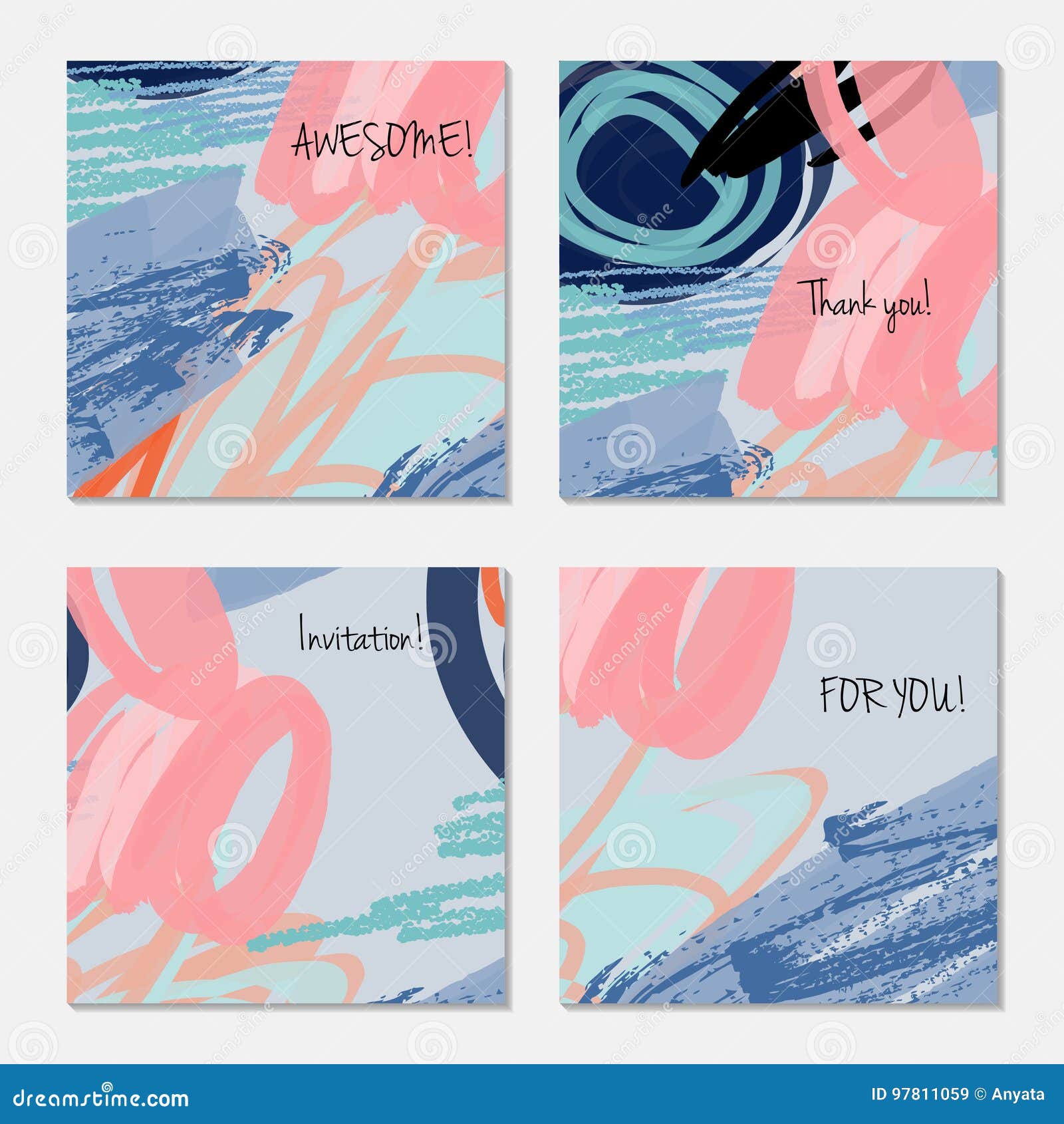 Hand Drawn Creative Invitation Greeting Cards Stock Vector ...