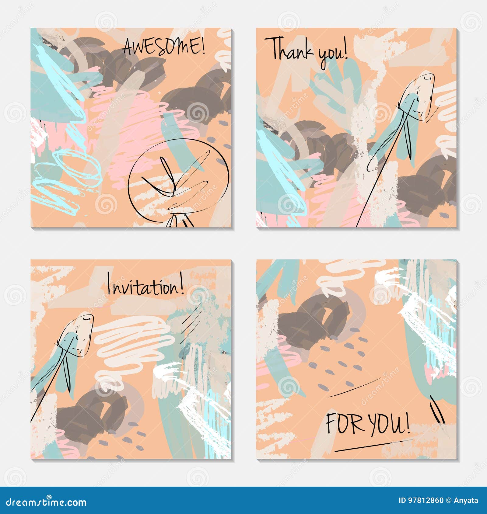 Hand Drawn Creative Invitation Greeting Cards Stock Vector ...