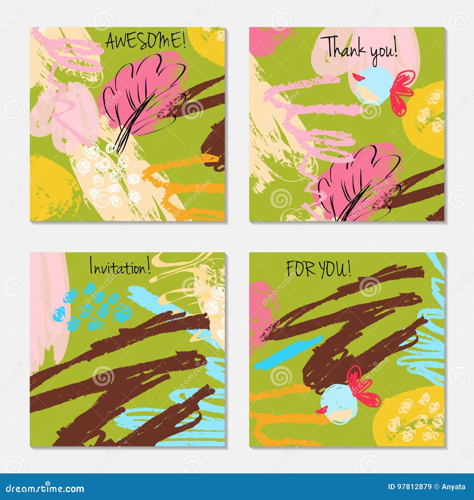 Hand Drawn Creative Invitation Greeting Cards Stock Vector ...