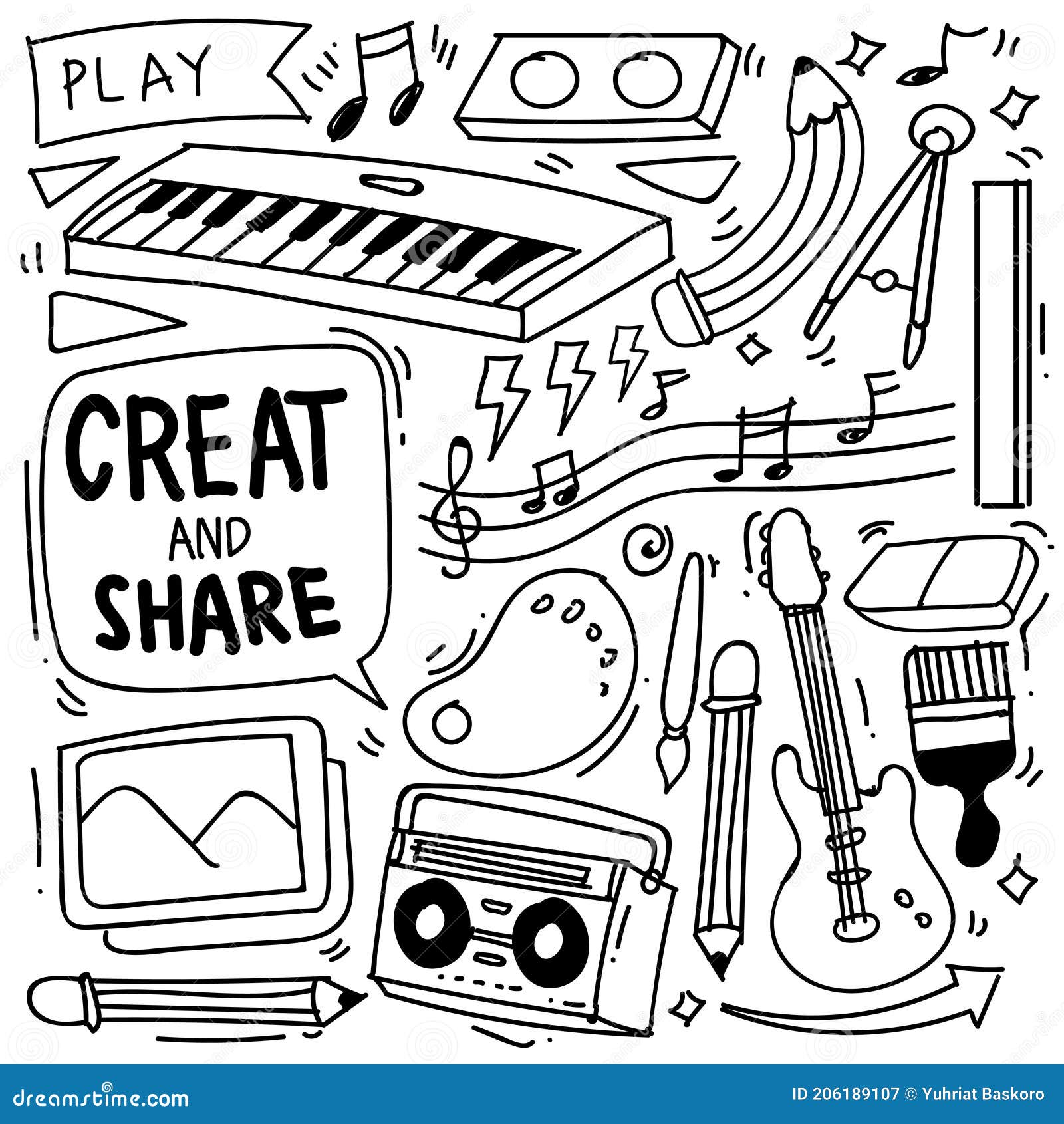 Hand Drawn of Creativity in Doodle Style Isolated on White Background ...