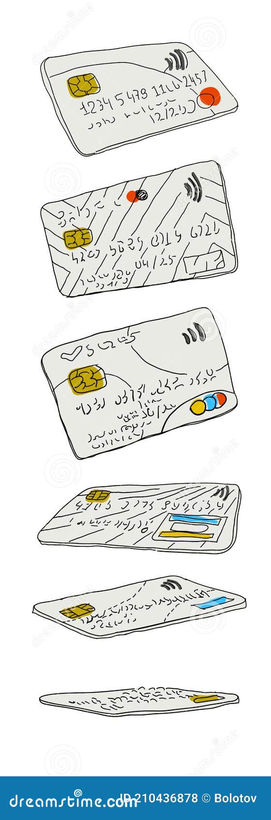 Hand Drawn Credit Bank Card Illustration. Vector Doodle Set Stock ...