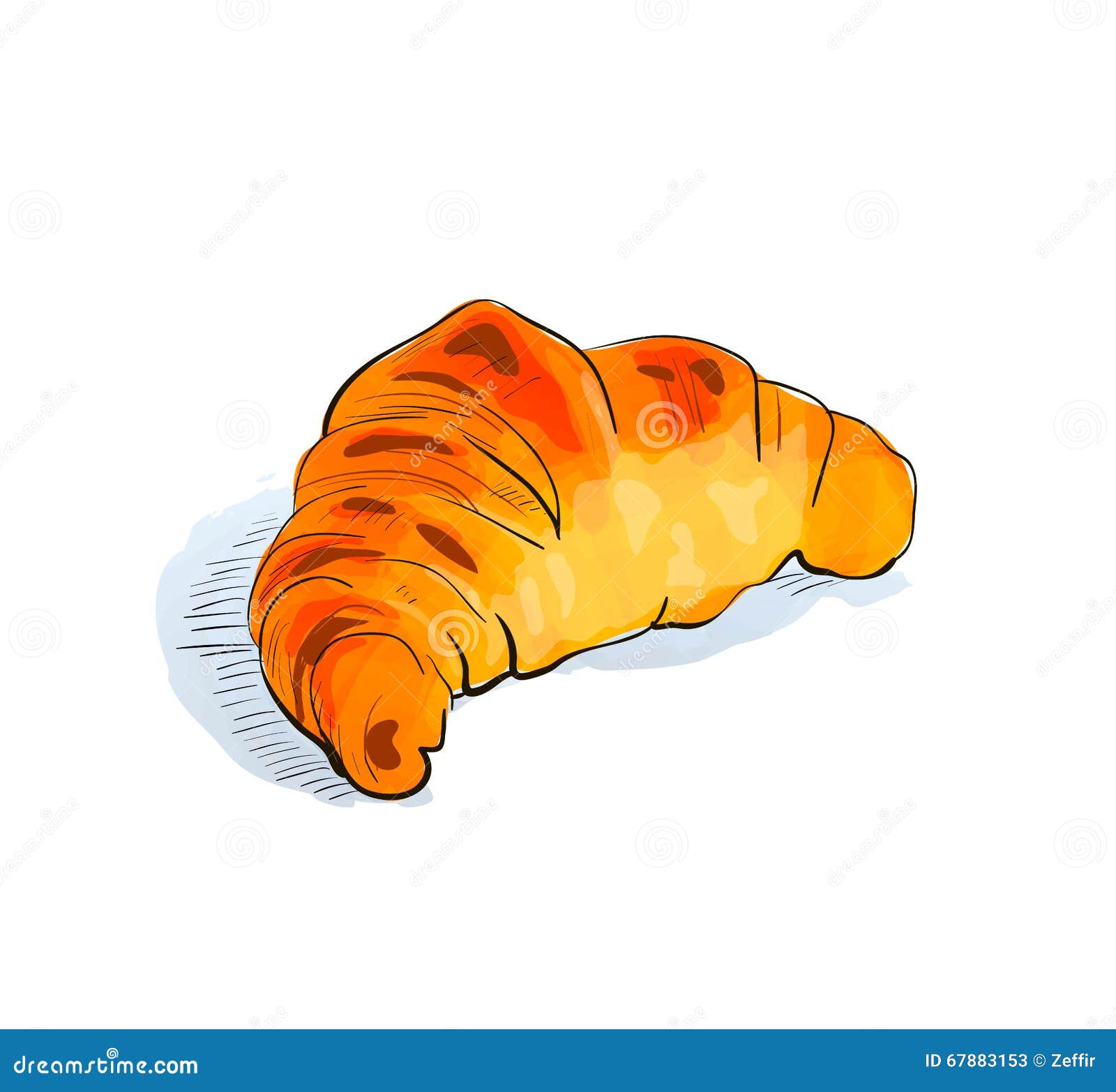 Hand Drawn Croissant On White Background. Cartoon Vector ...