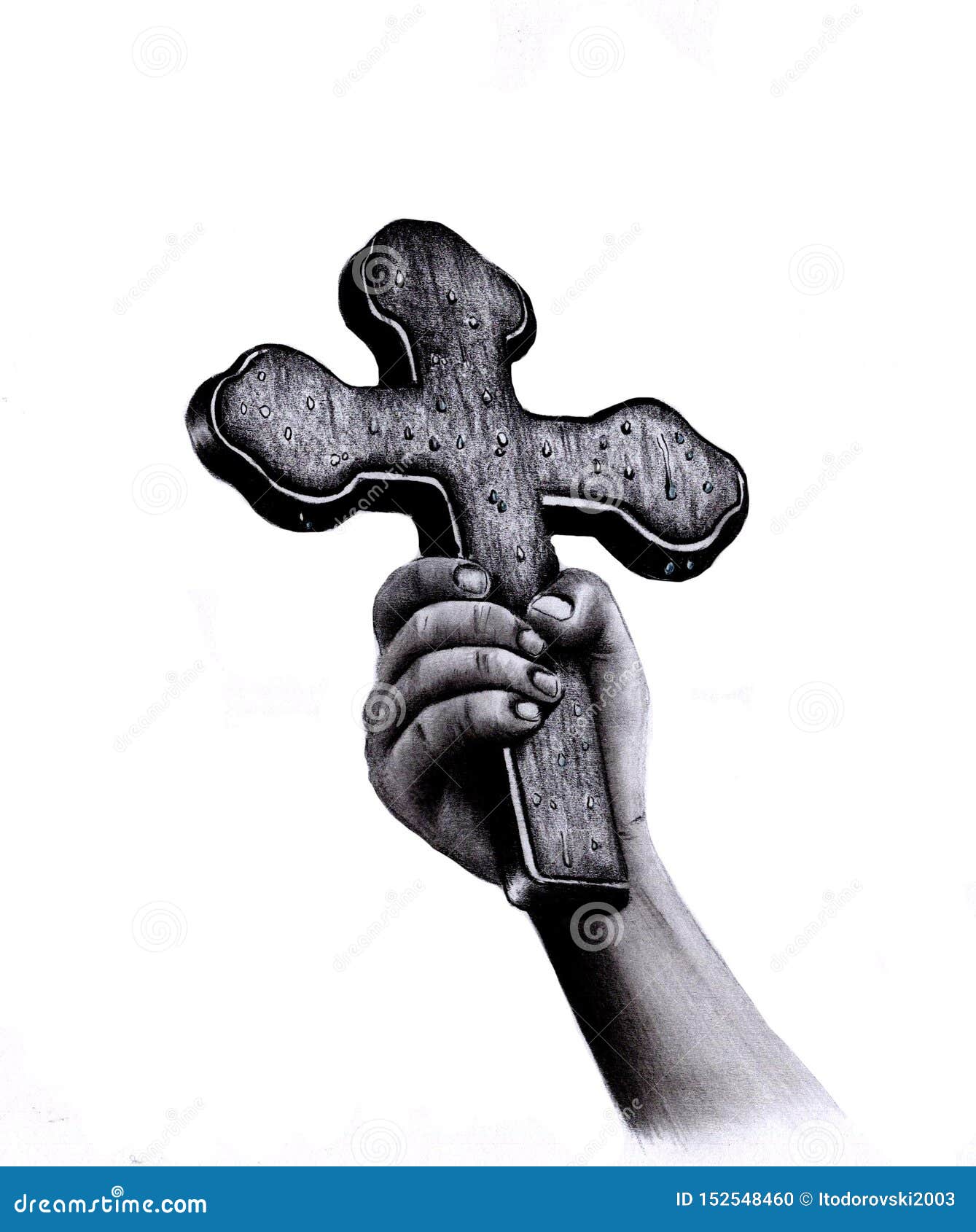 Cross in hand stock illustration. Illustration of graphite - 152548460