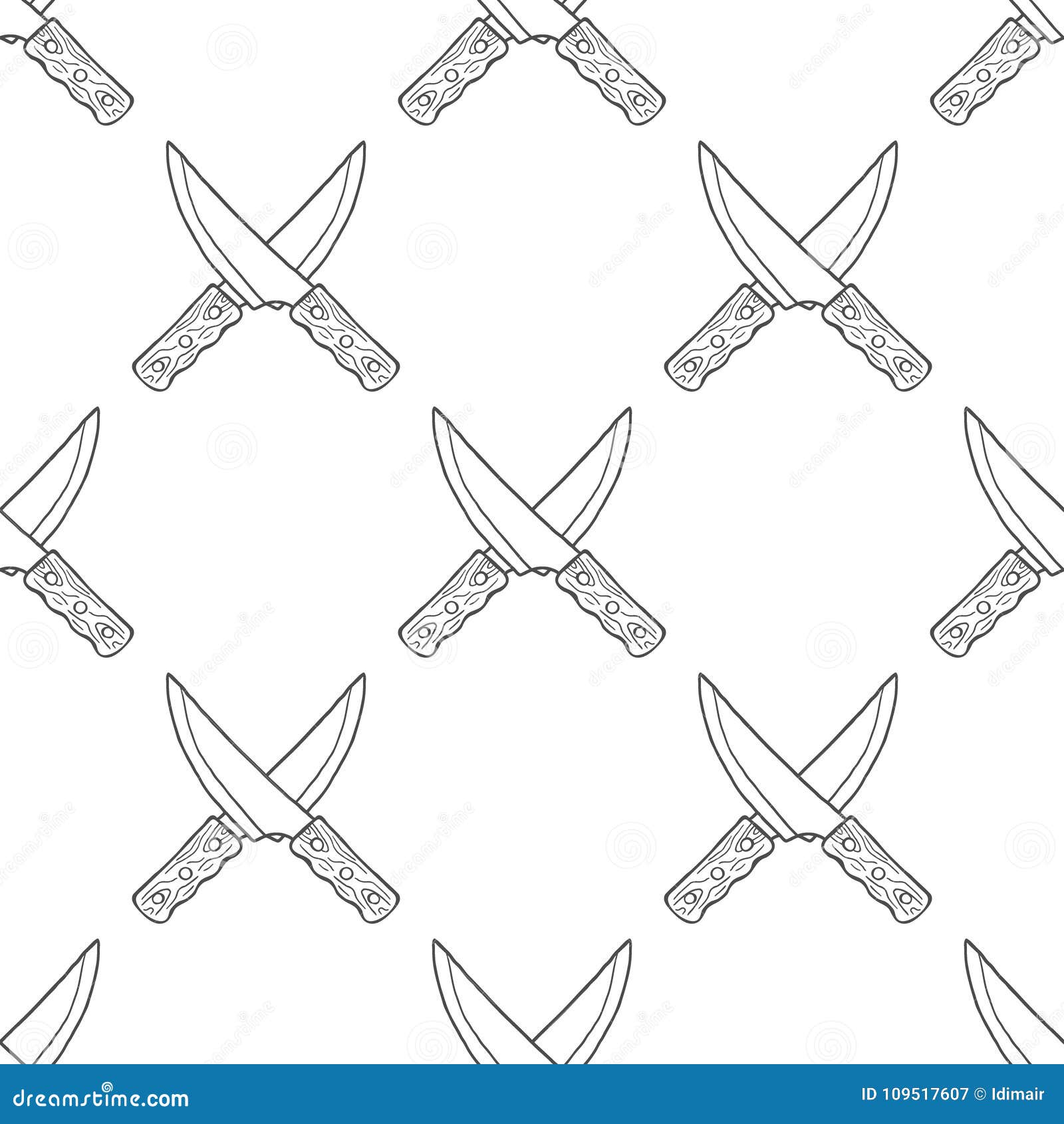 Hand Drawn Crossed Knives Seamless Pattern Background. Vector Stock ...