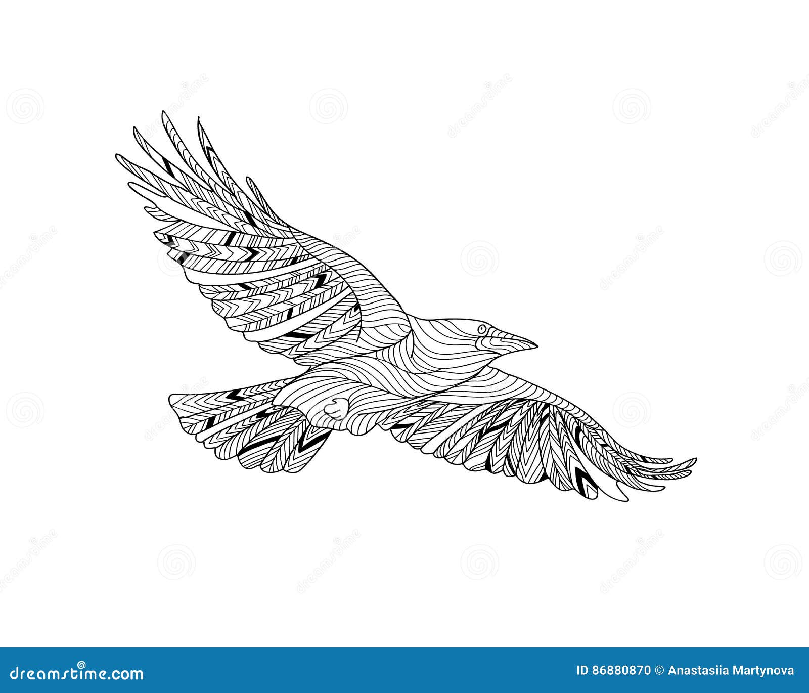 Hand-drawn Crow with Ethnic Pattern. Coloring Page - Zendala, Design ... Hand-drawn Crow with Ethnic Pattern. Coloring Page - Zendala, Design ...