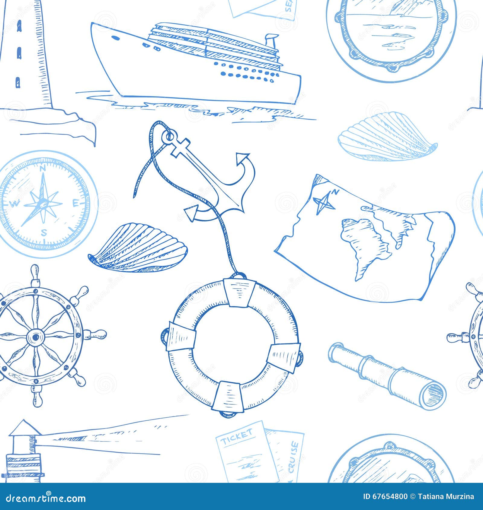 Hand Drawn Cruise Seamless Pattern. Stock Illustration - Illustration ...