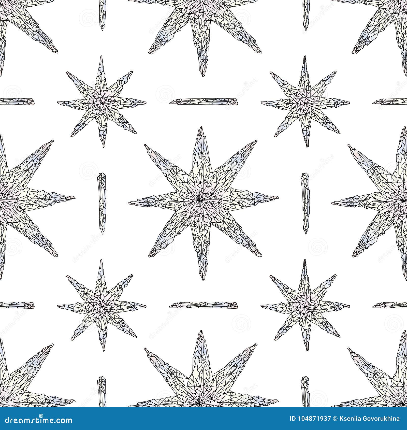 Hand Drawn Crystals Pattern. Abstract Stars Seamless Background. Vector ...