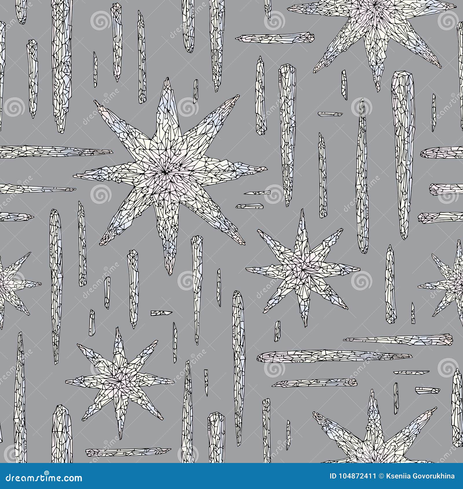 Hand Drawn Crystals Pattern. Abstract Stars Seamless Background. Vector ...