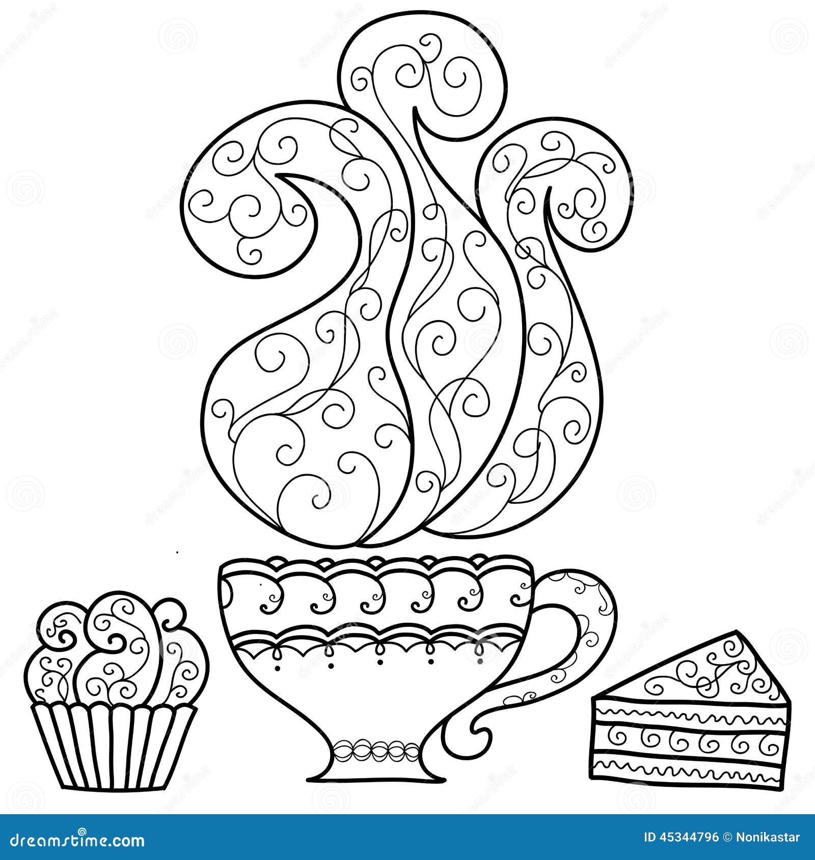 Hand Drawn Cup Of Coffee And Cakes Stock Vector - Illustration of ...