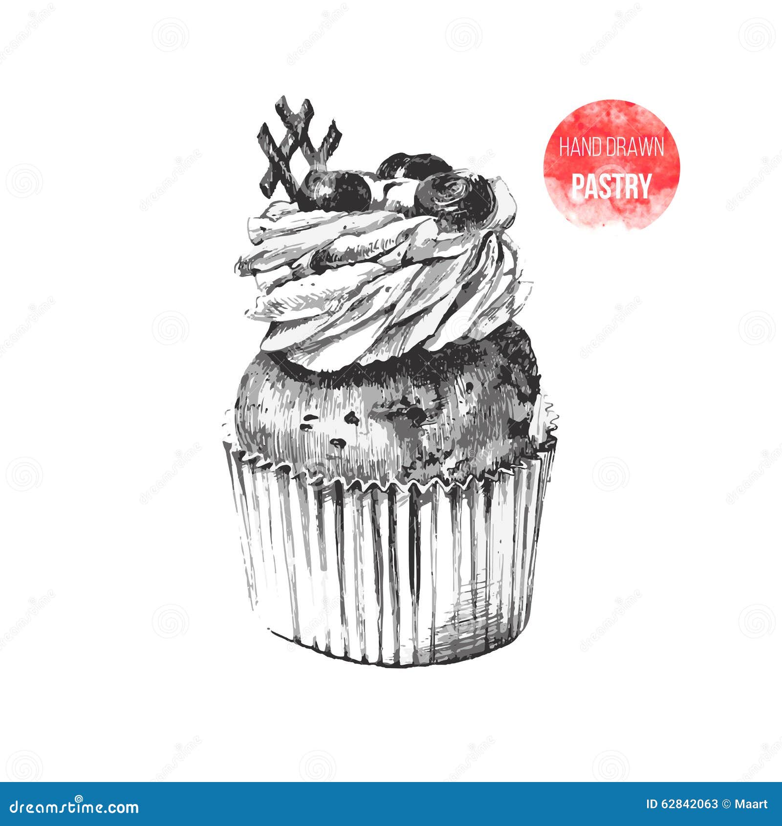 Hand Drawn Cupcake in Vintage Style Stock Vector - Illustration of ...