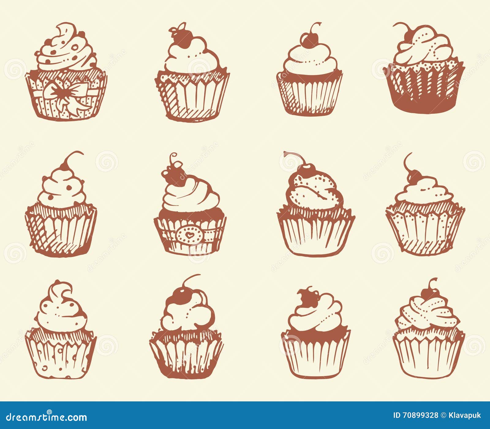 Hand Drawn Cupcakes. Vector Illustration Stock Vector - Illustration of ...