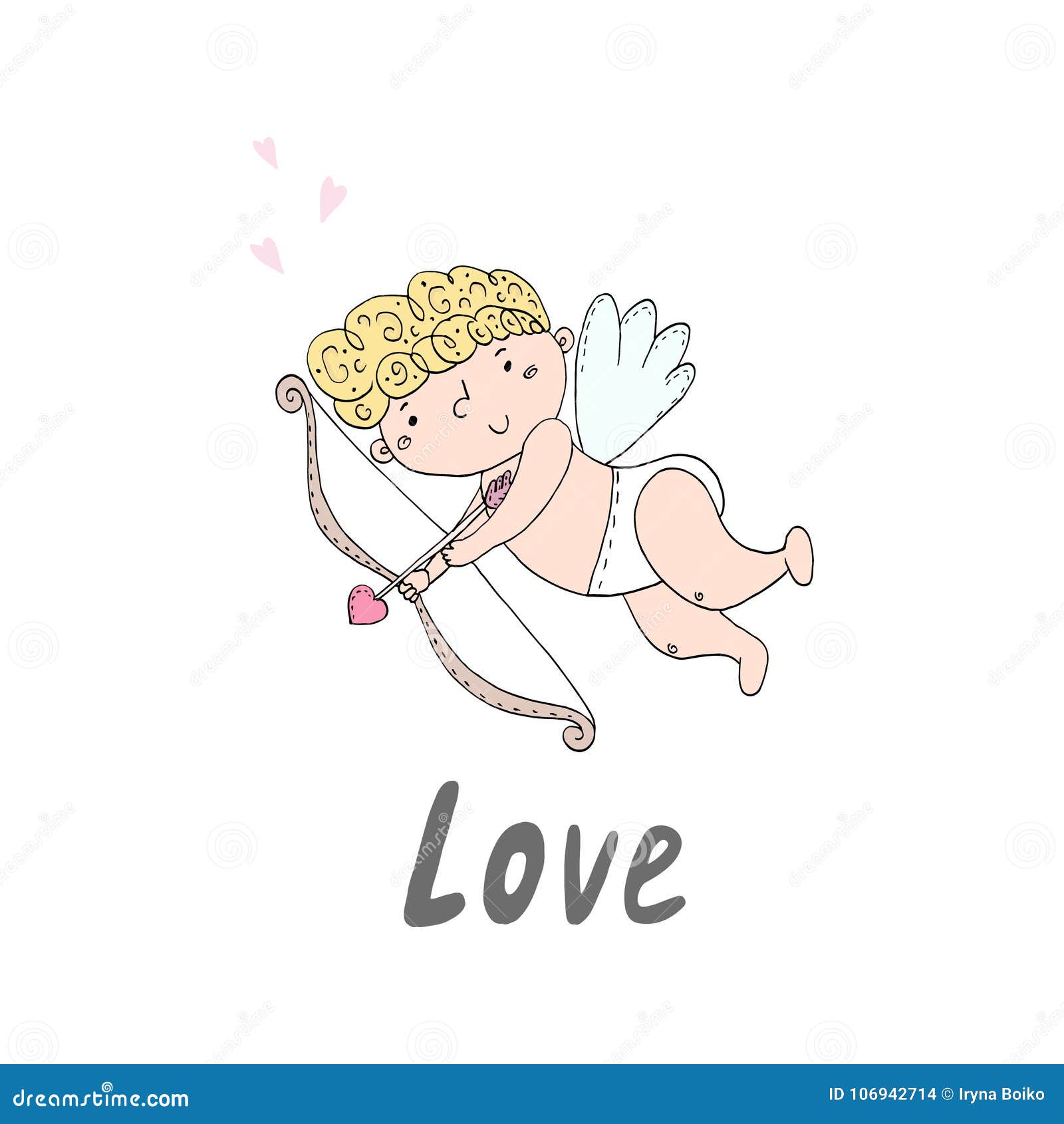 Hand Drawn Cupid with Bow and Arrow. Doodle Cute Cupid. Vector ...