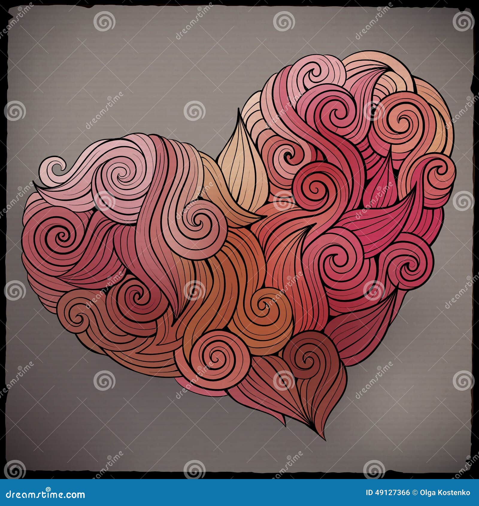 Hand Drawn Curled Vector Heart Stock Vector - Illustration of doodles ...