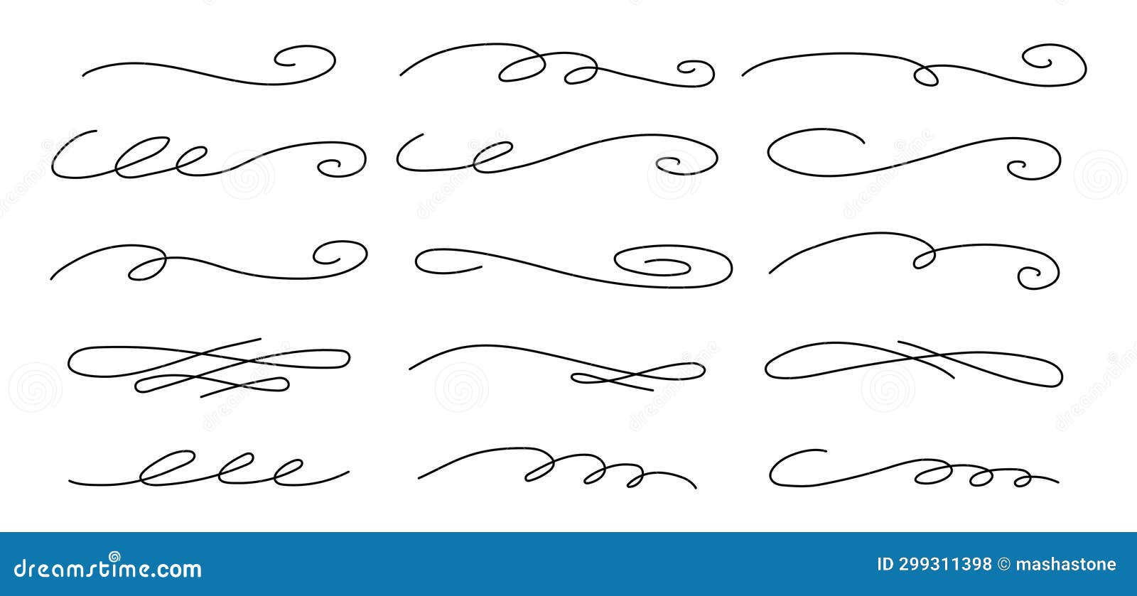 Hand Drawn Curly Thin Swishes Set. Vector Highlight Text Elements ...