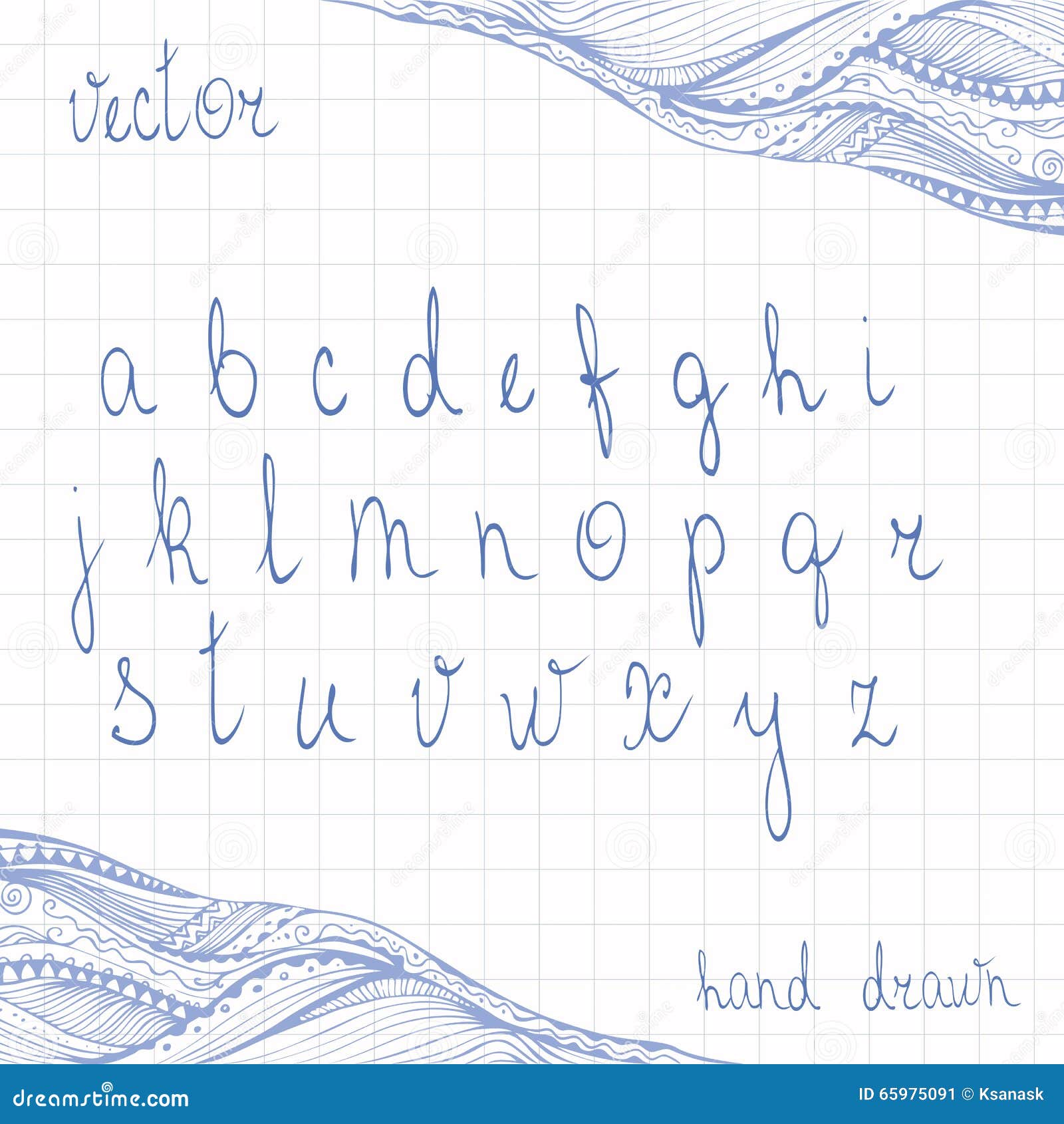 Hand Drawn Cursive Alphabet Stock Vector - Illustration of chequered ...