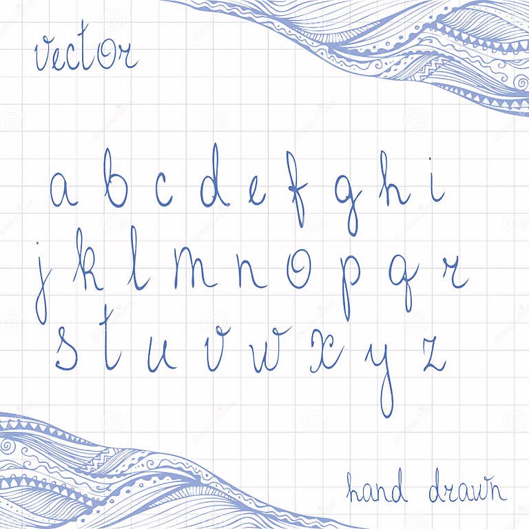 Hand Drawn Cursive Alphabet Stock Vector - Illustration of chequered ...