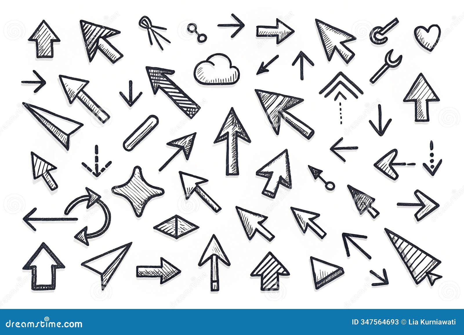 Hand-drawn Cursor Icons Collection Arrows, Pointers, and Interface ...