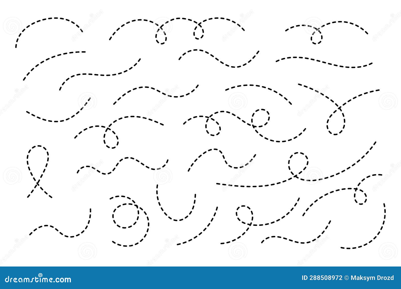 Hand Drawn Curve Dotted Line Vector Set. Stock Vector - Illustration of ...