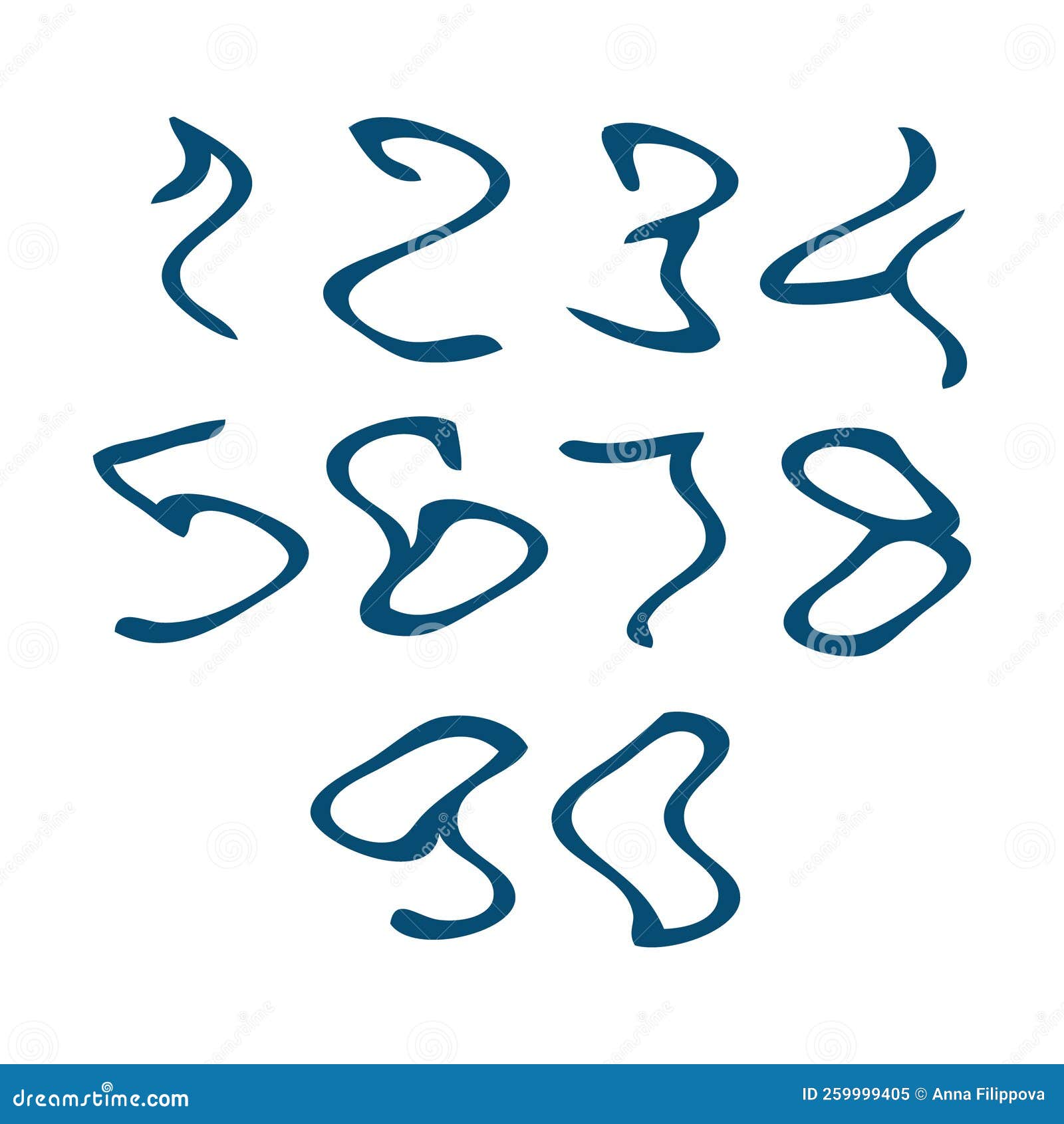 Hand Drawn Curve Numbers Collection. Vector Illustration Stock Vector ...