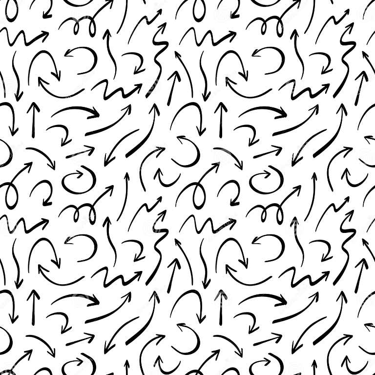 Hand Drawn Curved Arrows Seamless Pattern. Sketch Doodle Style. Texture ...