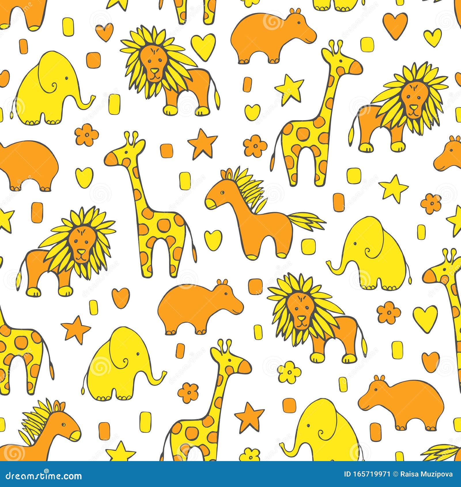 Hand Drawn Cute Animals. Vector Pattern Stock Vector - Illustration of ...