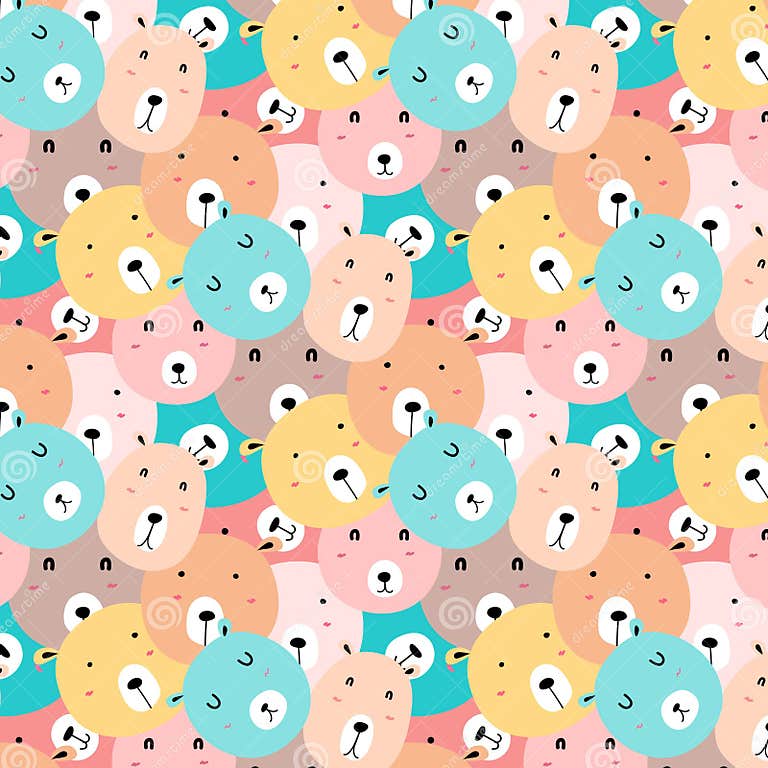 Hand Drawn Cute Bears Vector Pattern Background. Fun Doodle Stock Vector - Illustration of ...